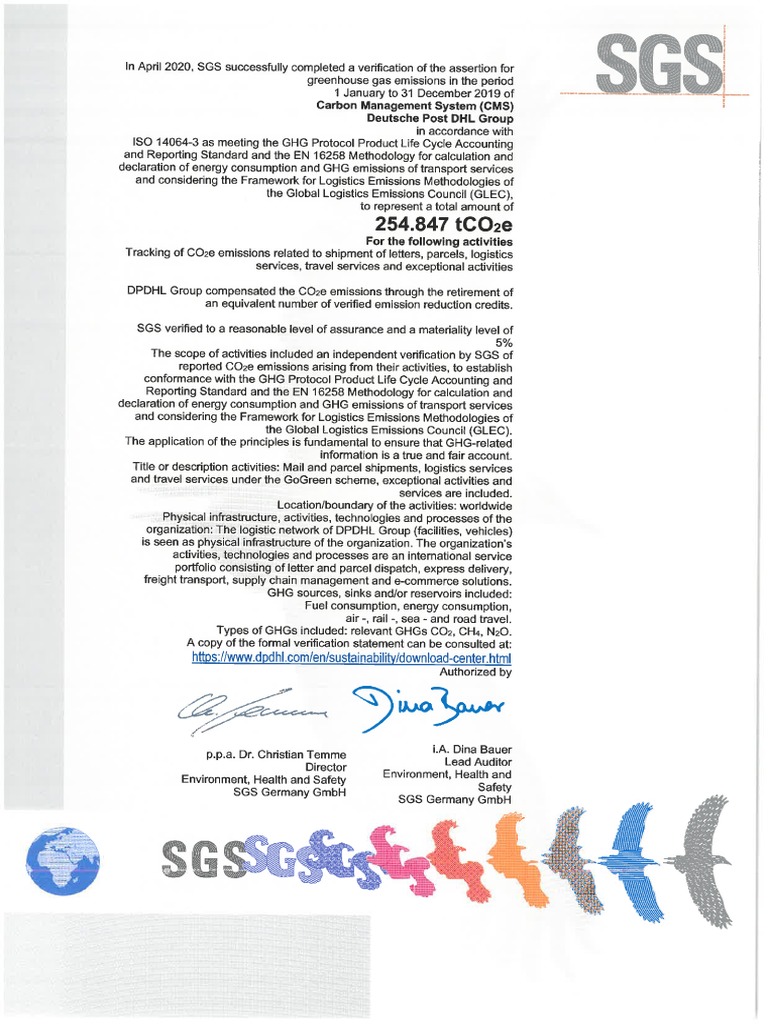 DHL Sgs Verification One Page Statement 04 2020 | PDF