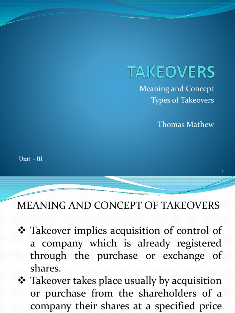 Meaning and Concept Types of Takeovers: Unit - III | Download Free PDF ...