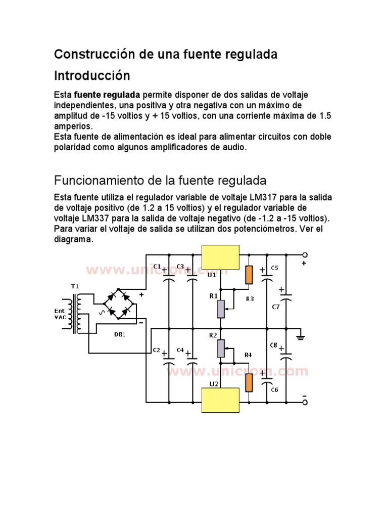 Construcción y funcionamiento de una fuente dual regulada de voltaje ...