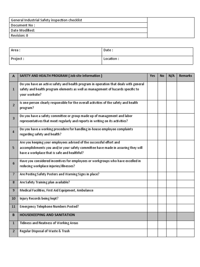 ⁨نموذج فورمات General Industrial Safety inspection checklist⁩ | PDF ...