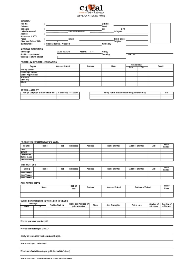 Cikal Application Form Excel 2018 | PDF | Human Nature | Communication