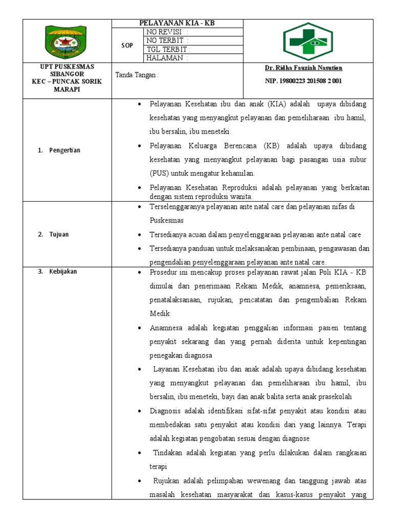 Sop - Pelayanan Kia-Kb Siap | PDF