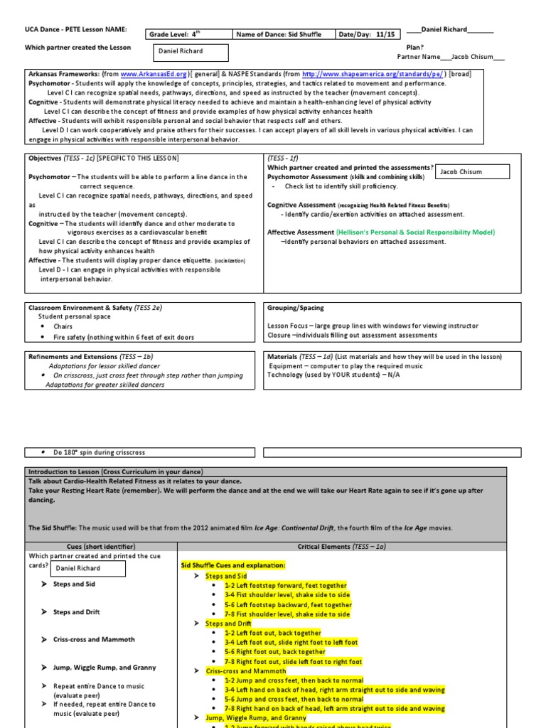 Dance Lesson Plan - Sid Shuffle - Partner Teach | PDF | Dances ...