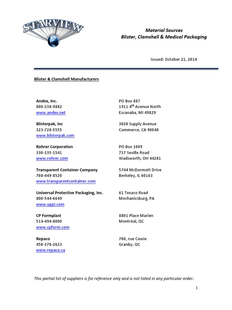 Material Sources Blister, Clamshell & Medical Packaging | PDF