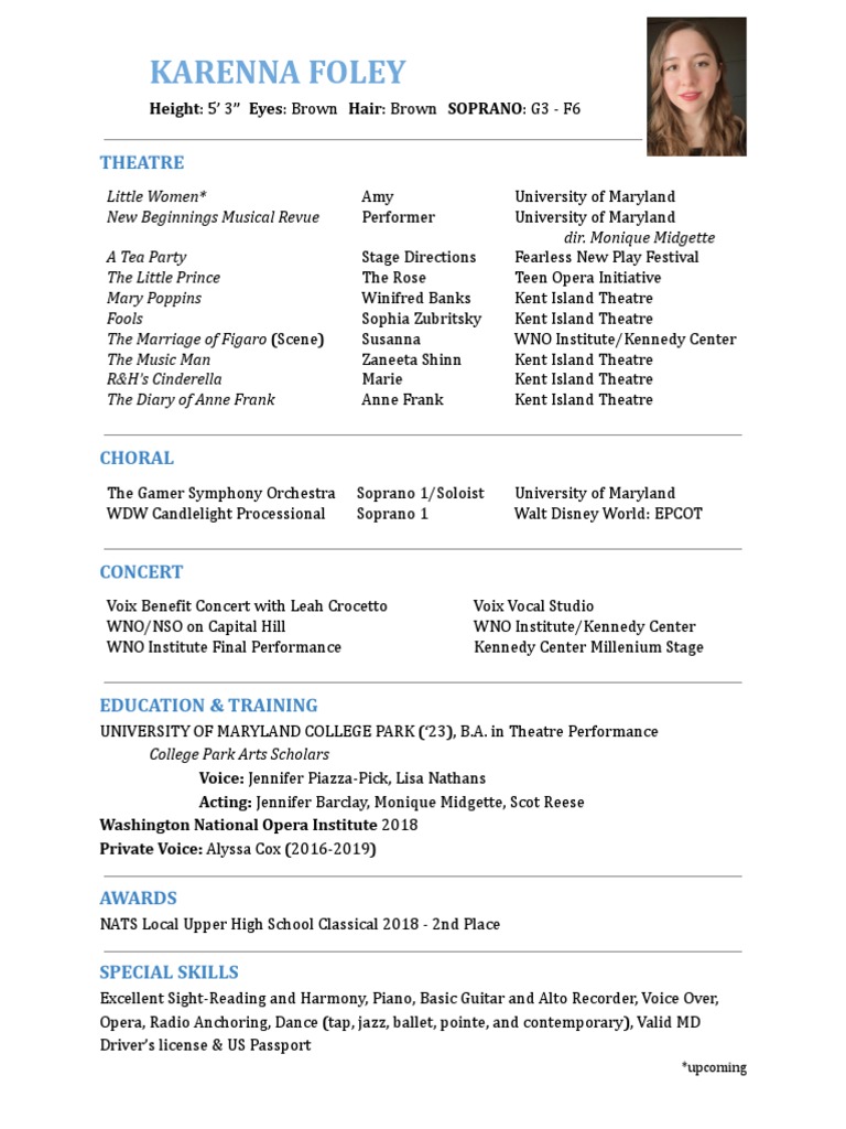 Karenna Foley: Soprano & Theatre Performer | PDF | Poetry | Classics