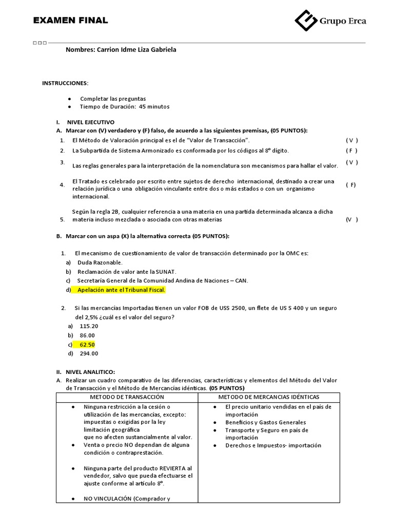Examen Final Modulo Nomenclatura Liza | PDF | Comercio | Business