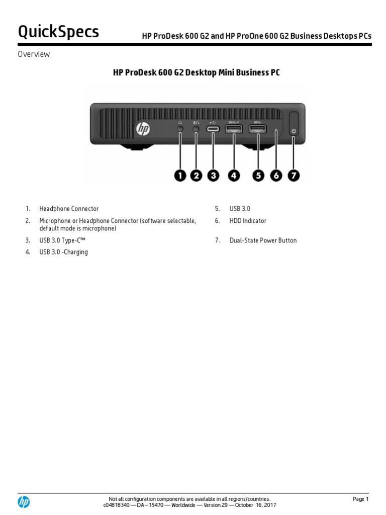 c04818340 - ProDesk 600 G2 Specs | PDF | Personal Computers | Solid ...