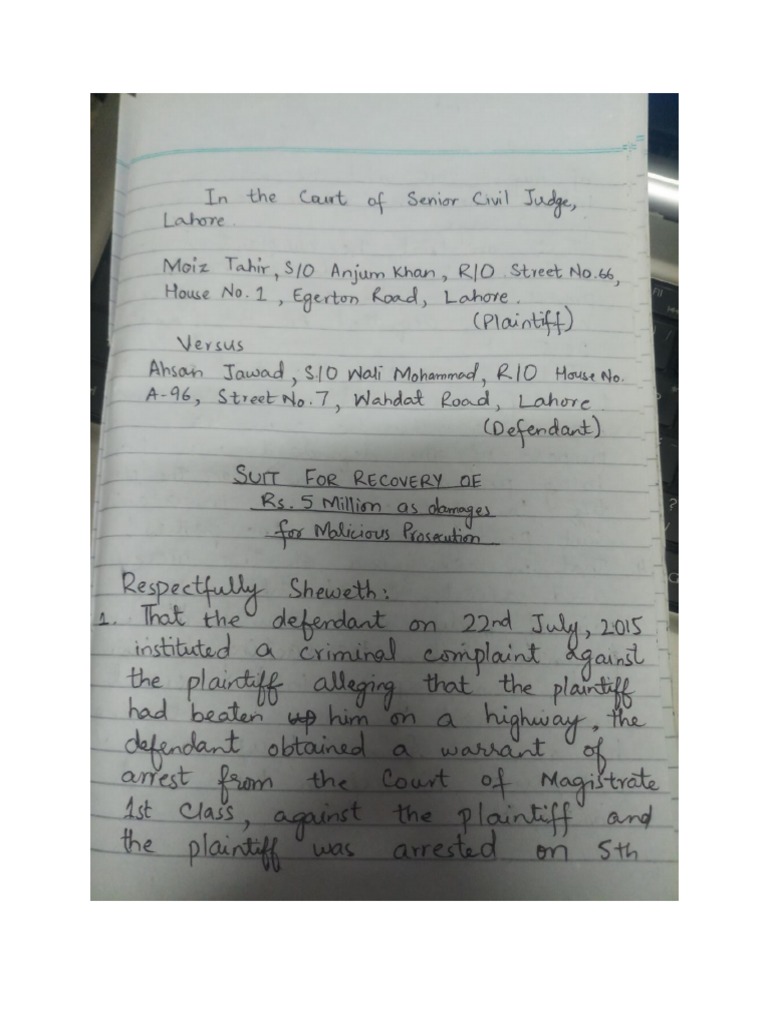 Suit For Malicious Prosecution | PDF