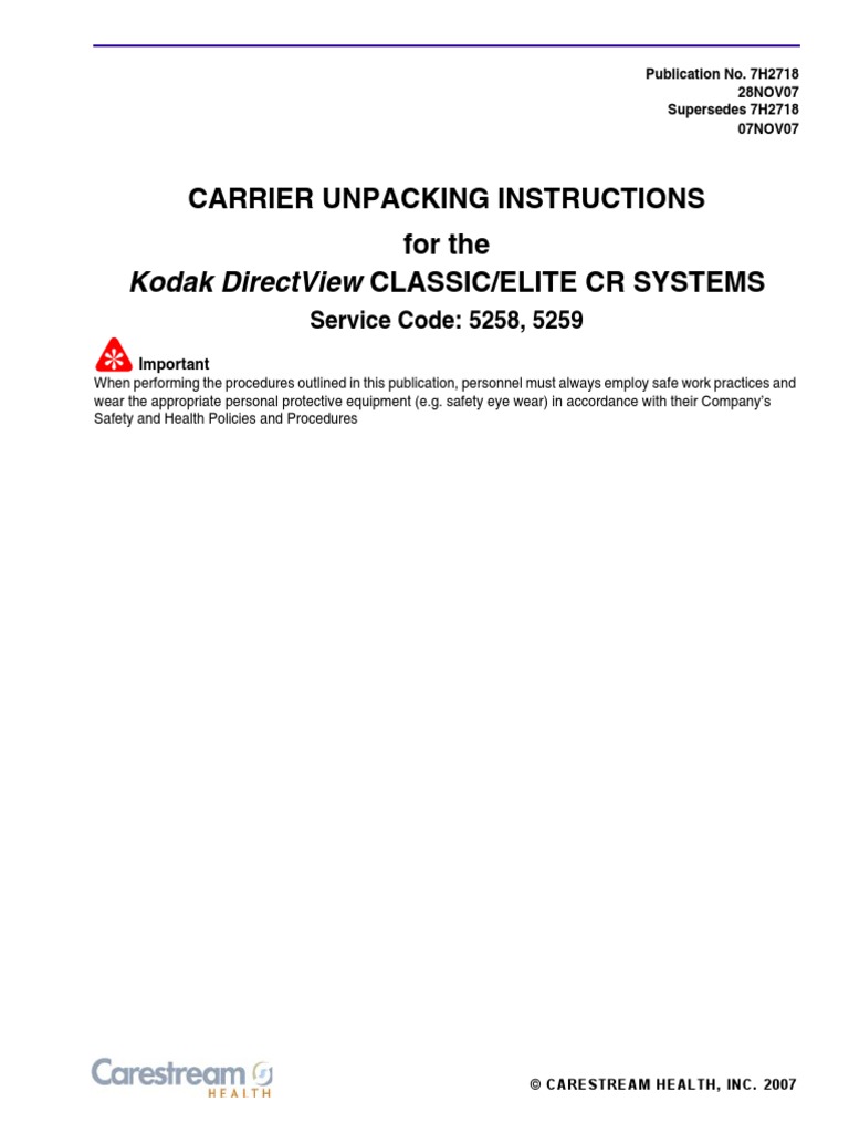 Directview Classic CR Carrier Unpacking Instructions | PDF