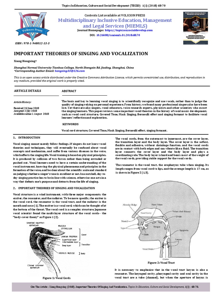 The Scientific Foundations Of Singing A Review Of Important Vocal