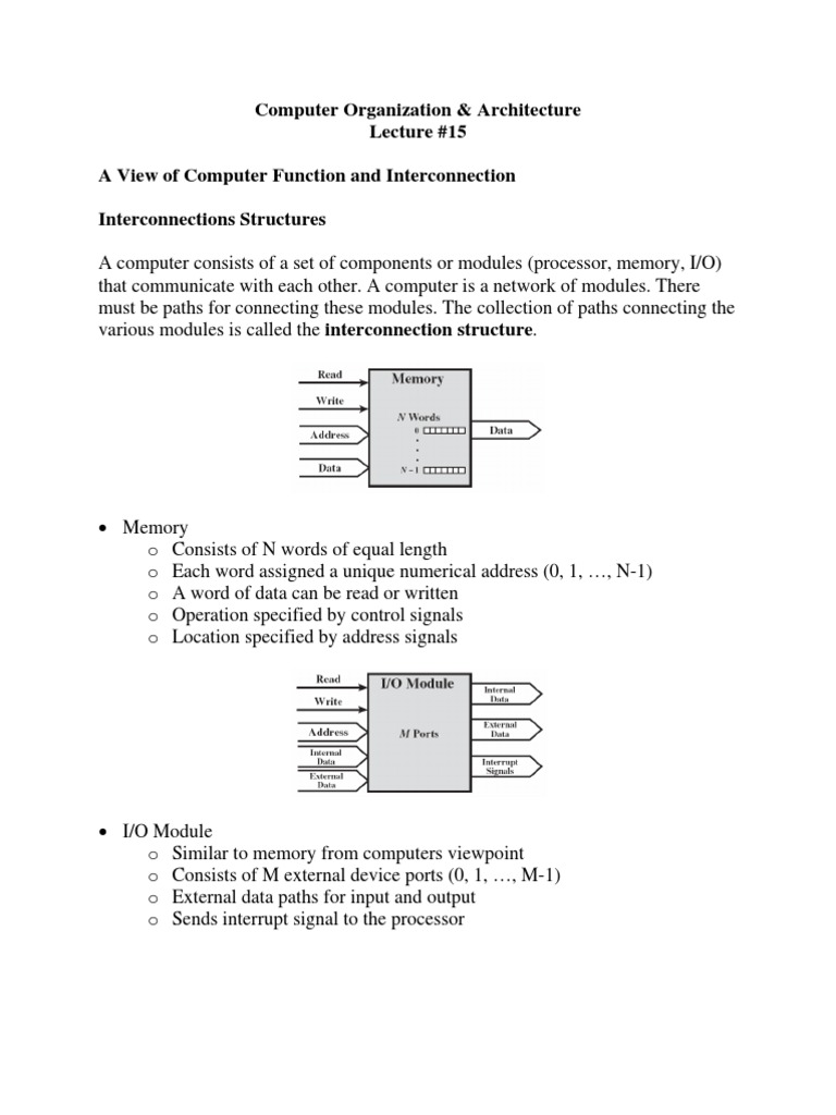 Computer Organization & Architecture Lecture #15 A View of Computer Function and Interconnection ...