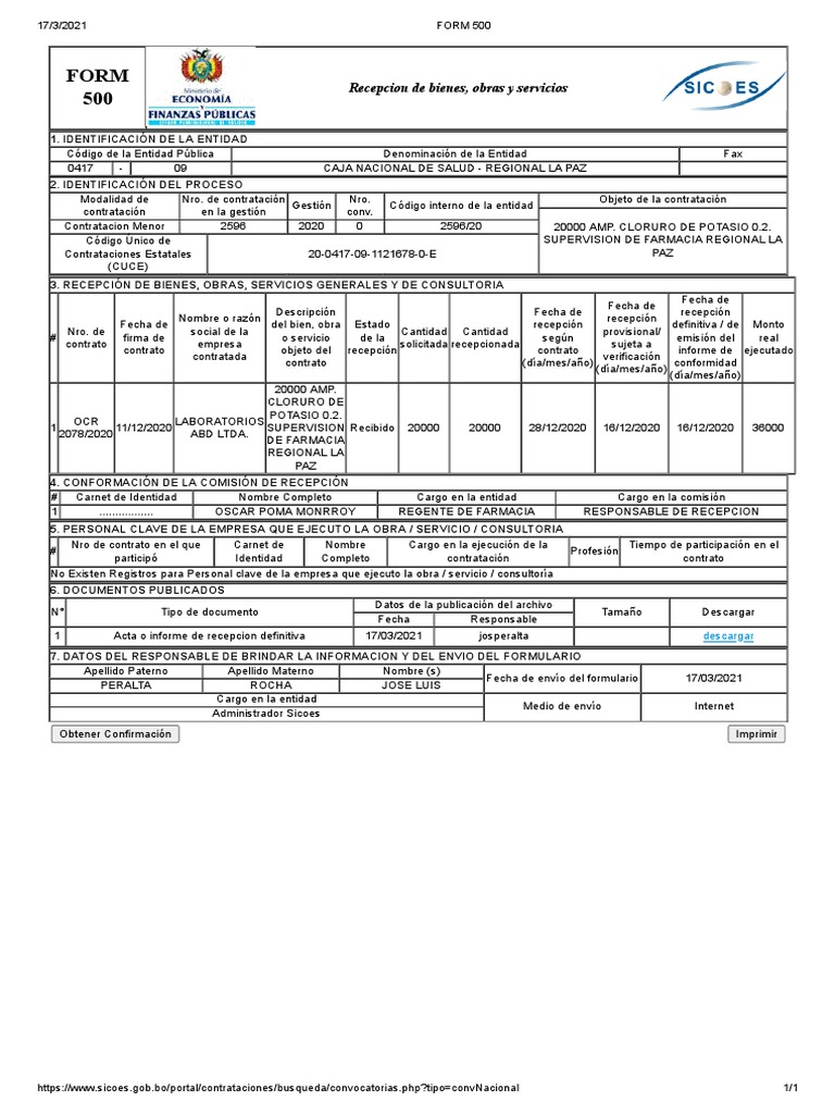 Formulario Sicoes 500 | PDF | Informática y tecnología de la ...
