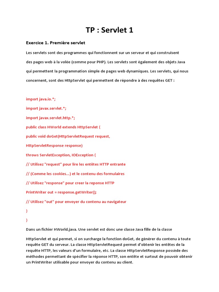 Introduction aux Servlets Java et Exemples | PDF | Langage de balisage ...