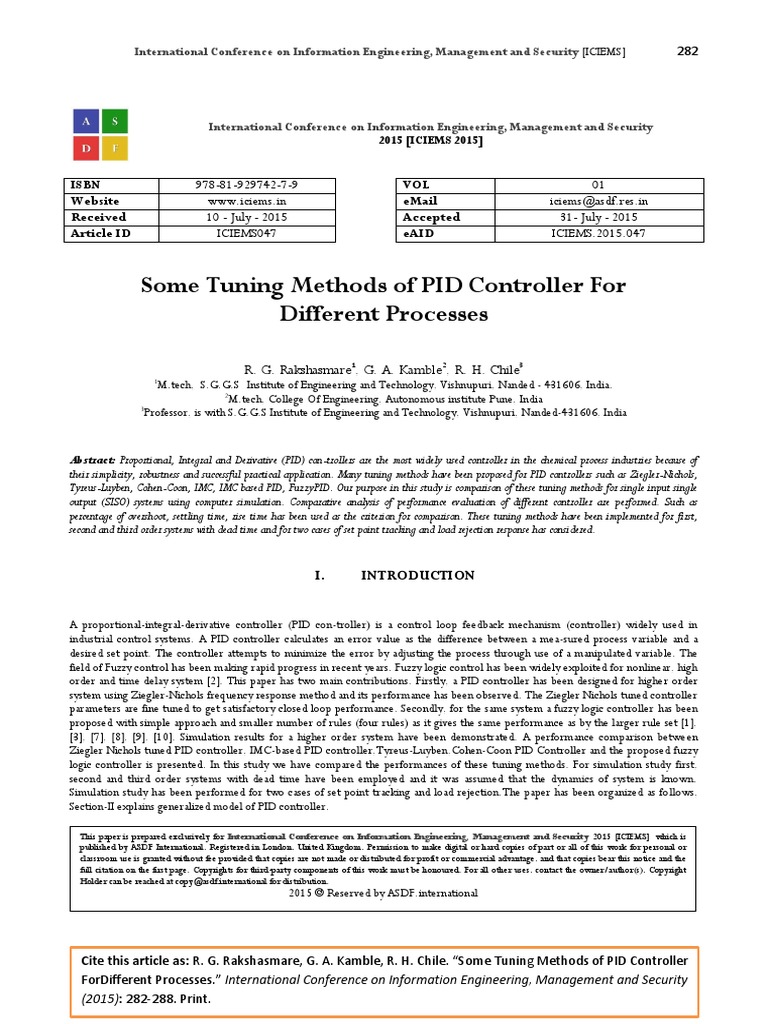 Some Tuning Methods of PID Controller | PDF | Control Theory | Systems ...