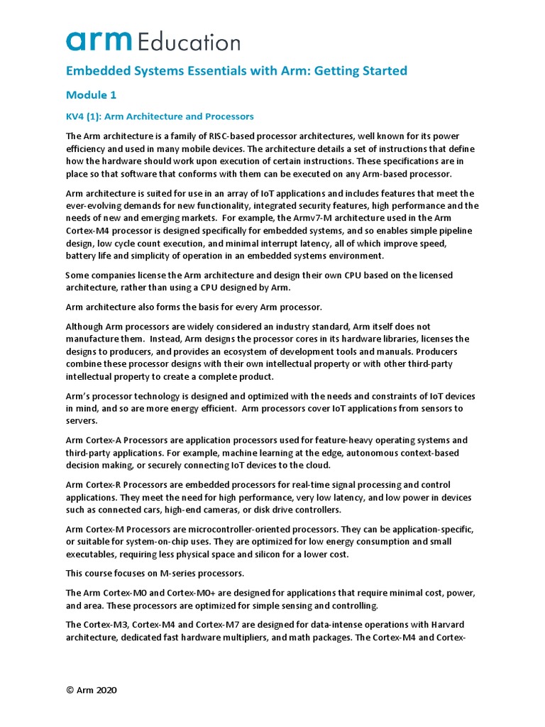 Embedded Systems Essentials With Arm: Getting Started: KV4 (1) : Arm Architecture and Processors ...