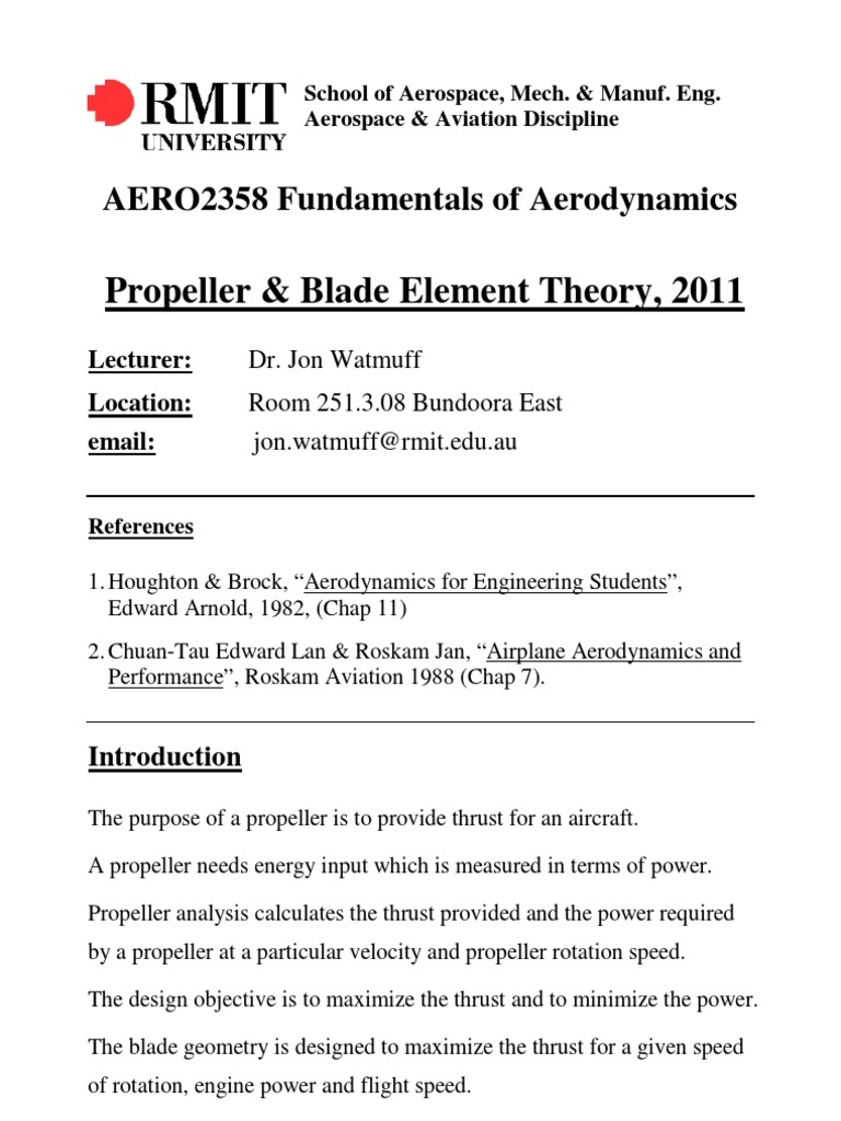 AERO2358 Propeller Blade Element 2011 | PDF | Propeller | Lift (Force)