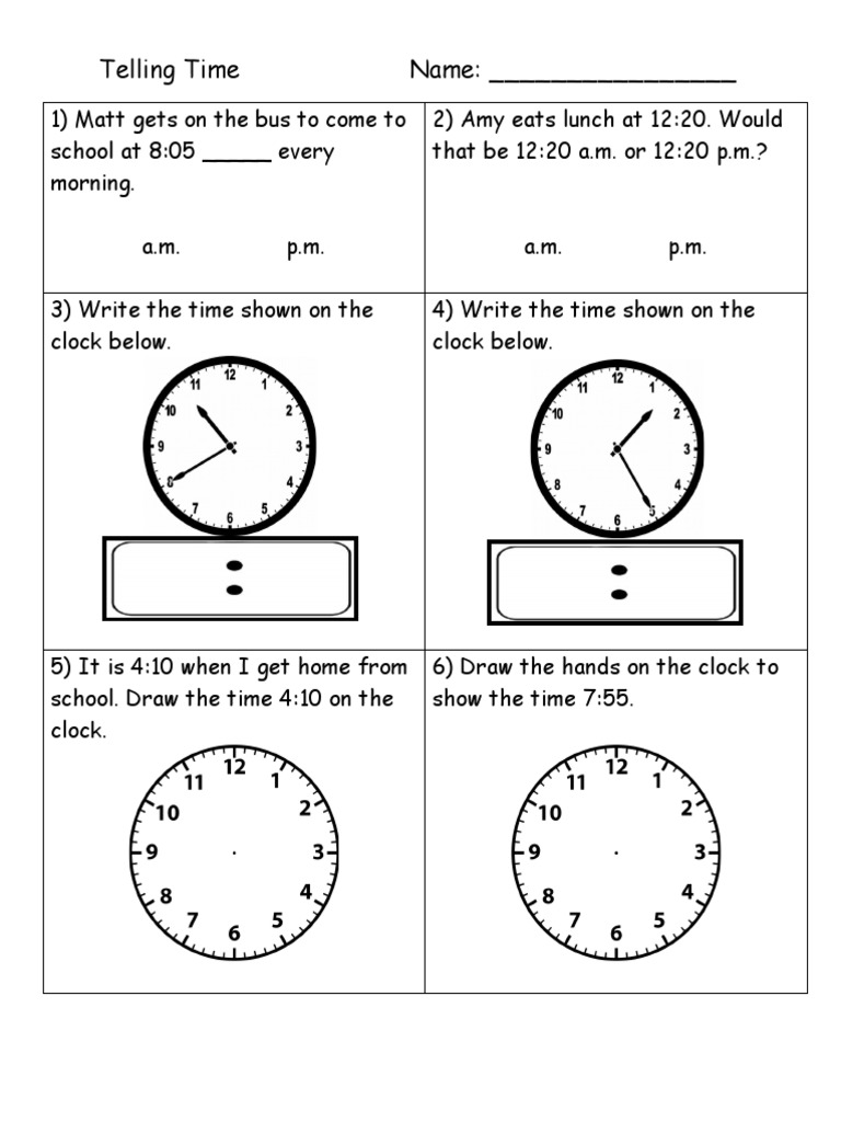 Telling Time Pretest | PDF