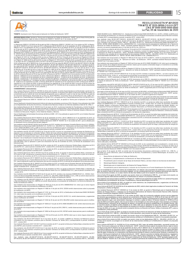 AETN R 0461 - NormaAplicacionTarifasDistrib NATD Nueva | PDF | Los consumidores | Transformador