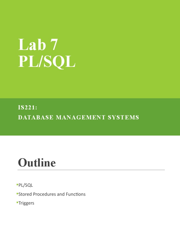 Lab 7 PL/SQL: IS221: Database Management Systems | PDF | Pl/Sql | Subroutine
