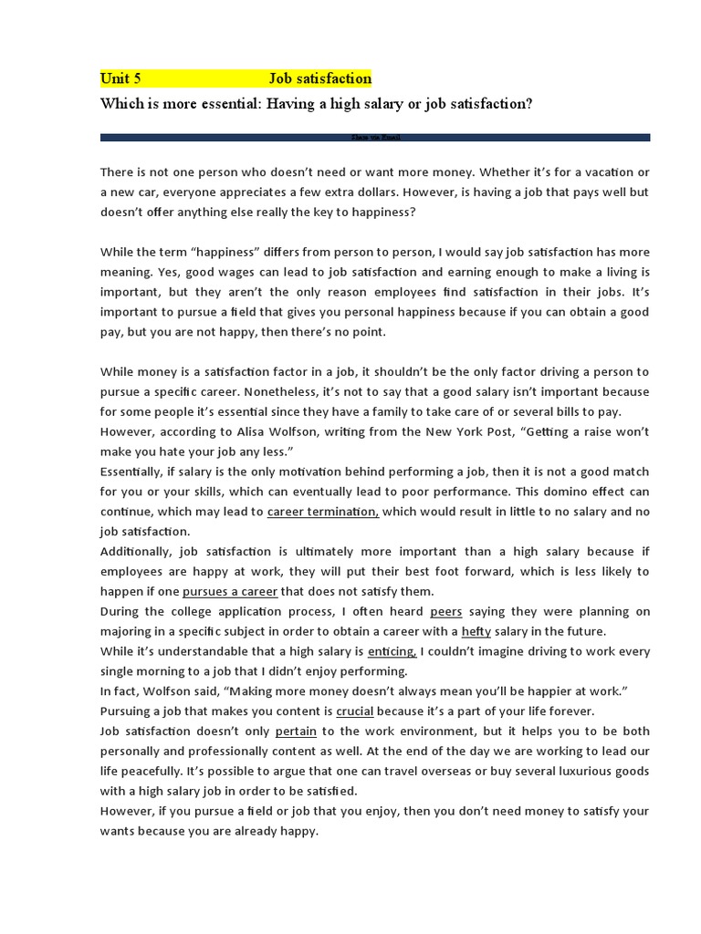 Unit 5 Job Satisfaction | PDF | Job Satisfaction | Salary