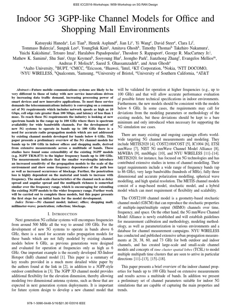 Indoor 5g 3gpp Like Channel Models For Office and Shopping Mall ...