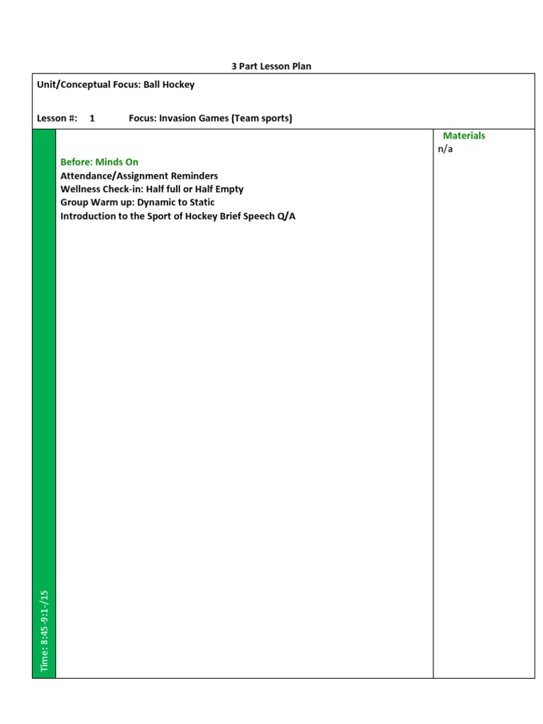 Ball Hockey Lesson Plan Overview | PDF | Athletic Sports | Ball Games