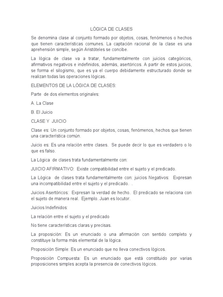Lógica de Clases | PDF | Proposición | Lógica