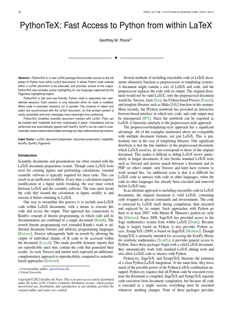 Pythontex: Fast Access To Python From Within Latex: Xie Pastell MK | PDF | Python (Programming ...