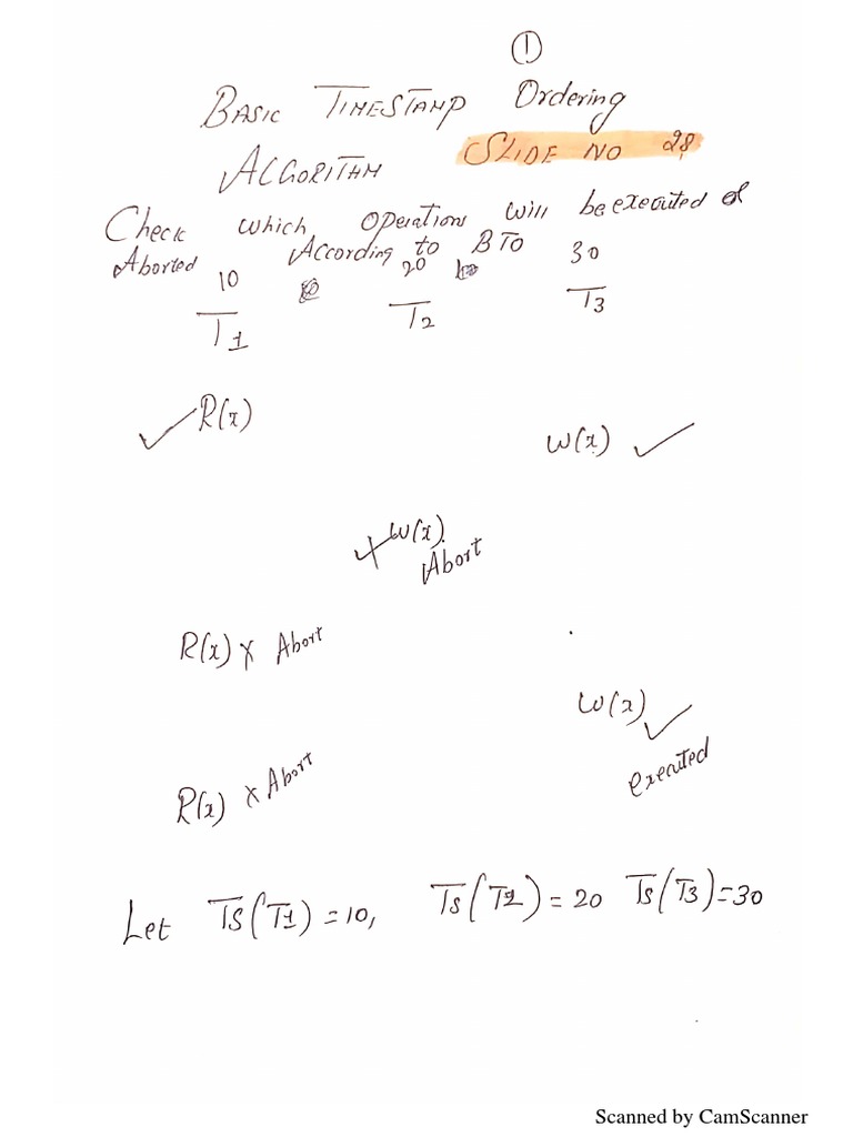 Lec4 - Example of Basic Timestamp Ordering Algorithm | PDF