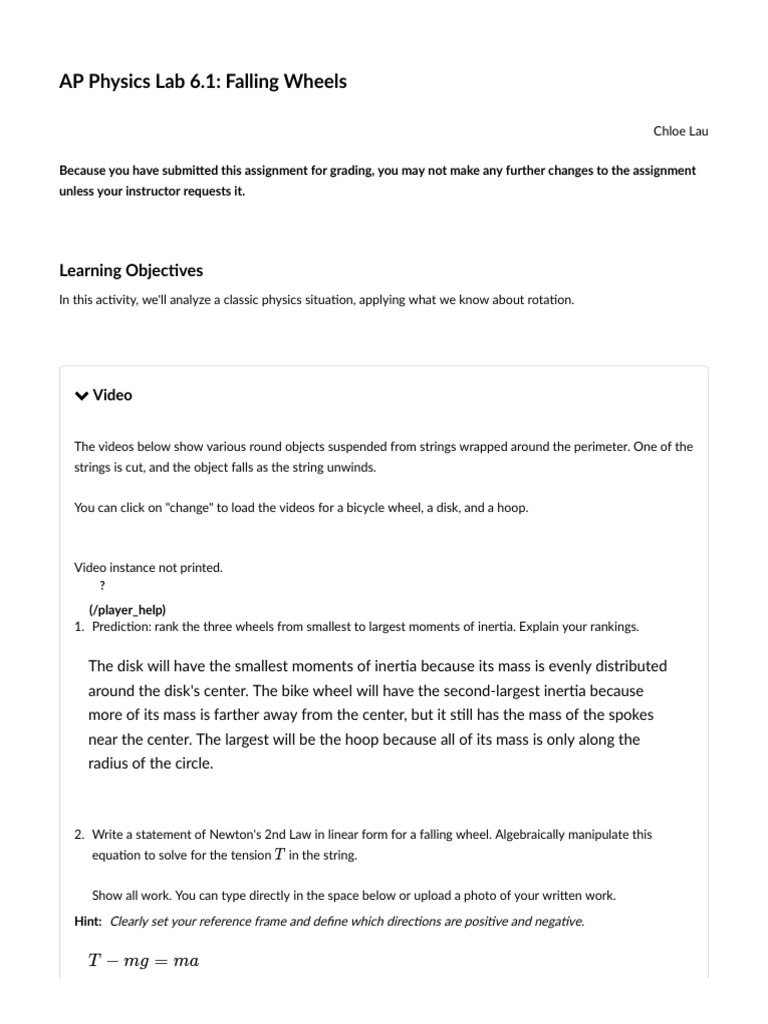AP Physics Lab 6.1 | PDF | Rotation Around A Fixed Axis | Space