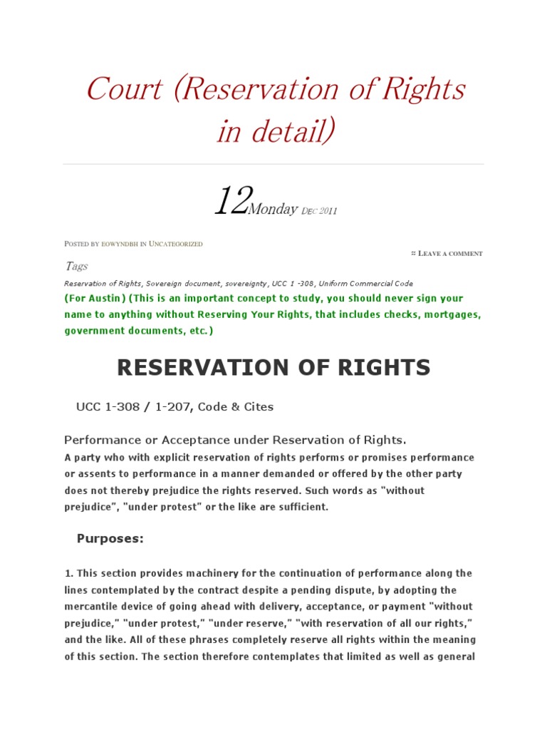Court (Reservation of Rights in Detail) | PDF | Uniform Commercial Code ...
