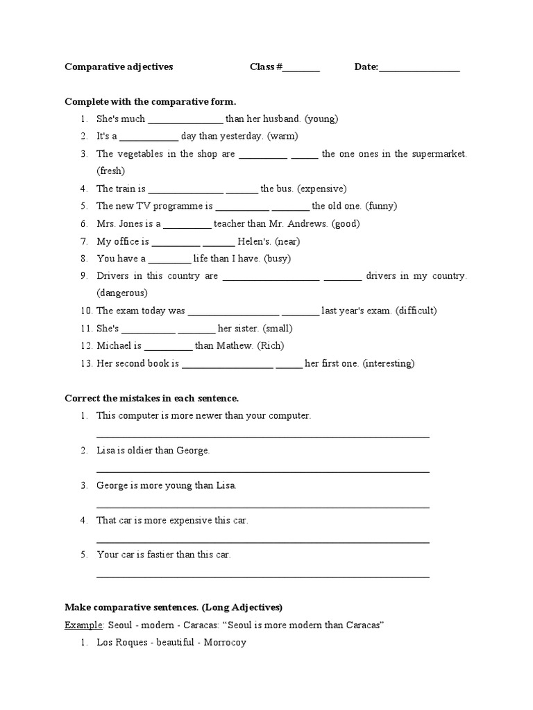 Comparative Adjectives Practice Activities | PDF