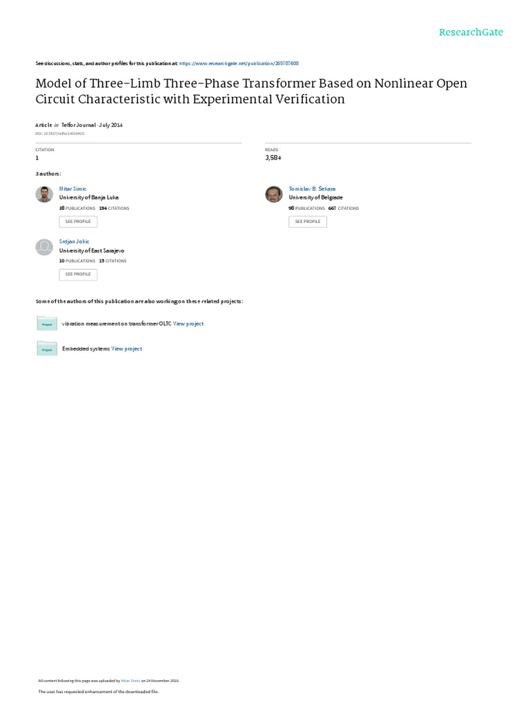 Model of Three-Limb Three-Phase Transformer Based | PDF | Transformer ...