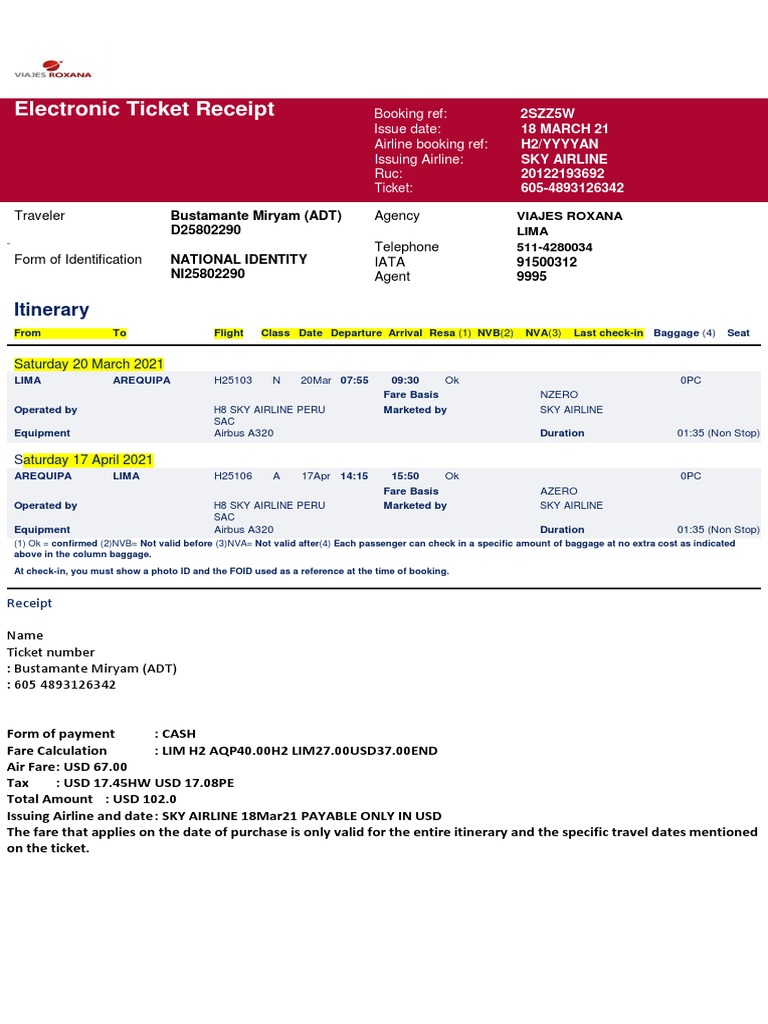 Electronic Ticket Receipt: Itinerary | PDF | Airlines | Aviation