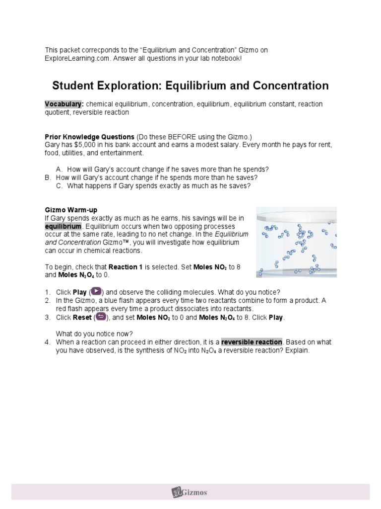 Student Exploration: Equilibrium and Concentration | PDF | Chemical ...