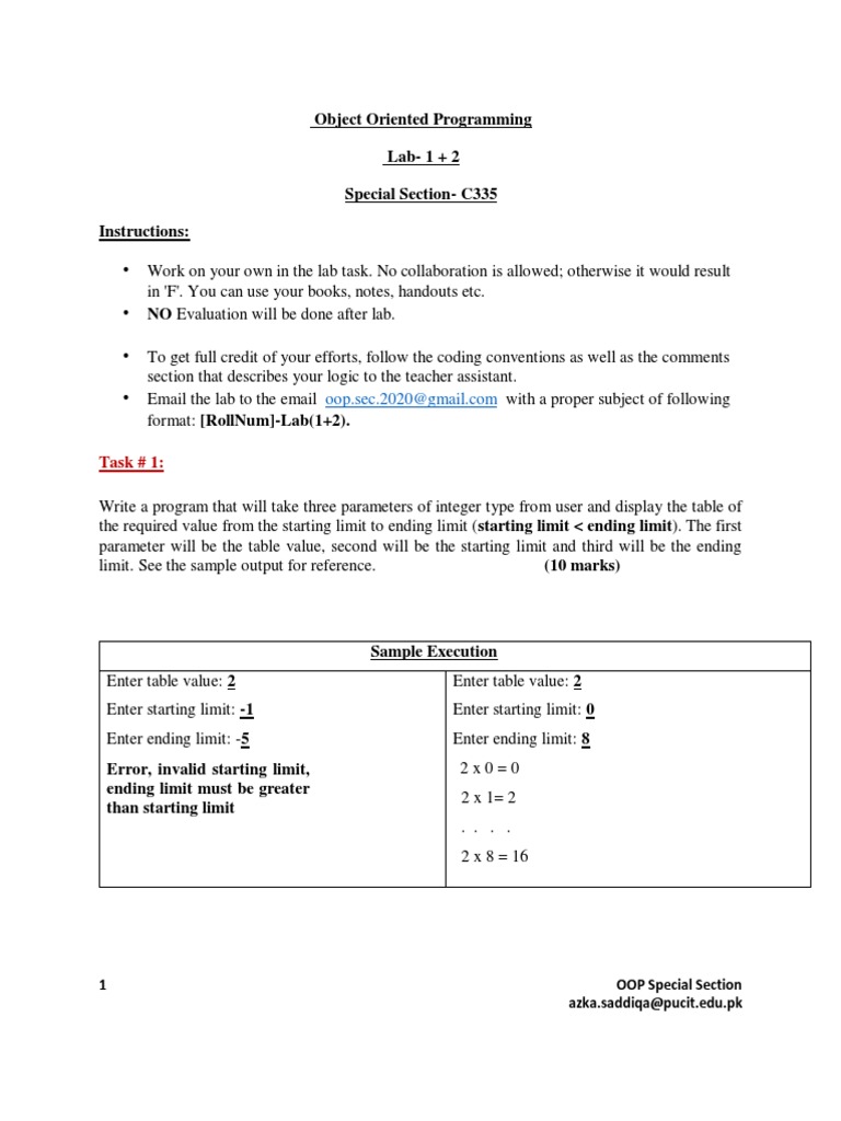 Object Oriented Programming Lab 1 2 Special Section C335 Instructions Pdf Method