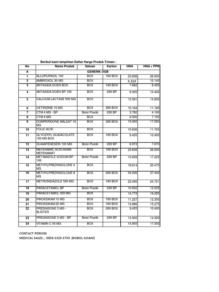 Daftar Harga Produk Triman | PDF | Cooking, Food & Wine | Science ...