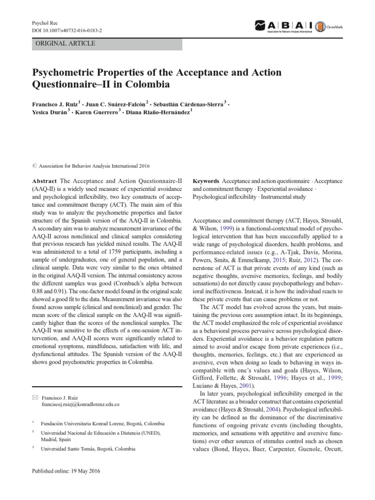 AAQ II Colombia | PDF | Factor Analysis | Validity (Statistics)