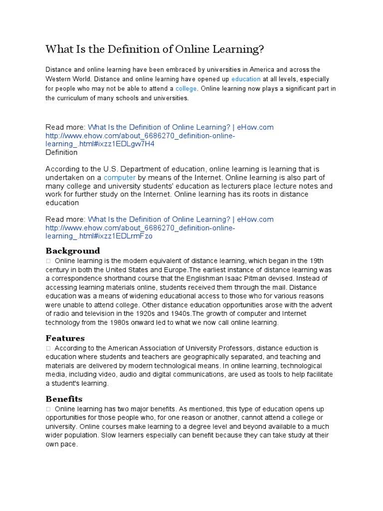 What Is The Definition of Online Learning | PDF | Educational ...