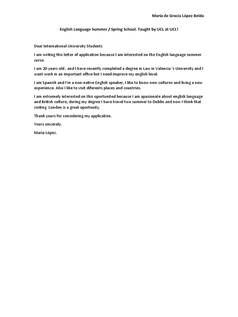 Maria López's English Summer Course Application | PDF | Travel ...