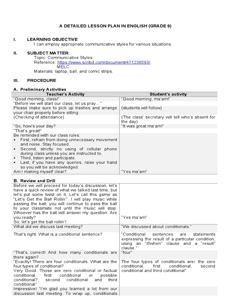 Detailed Lesson Plan | PDF | Lesson Plan | Speech