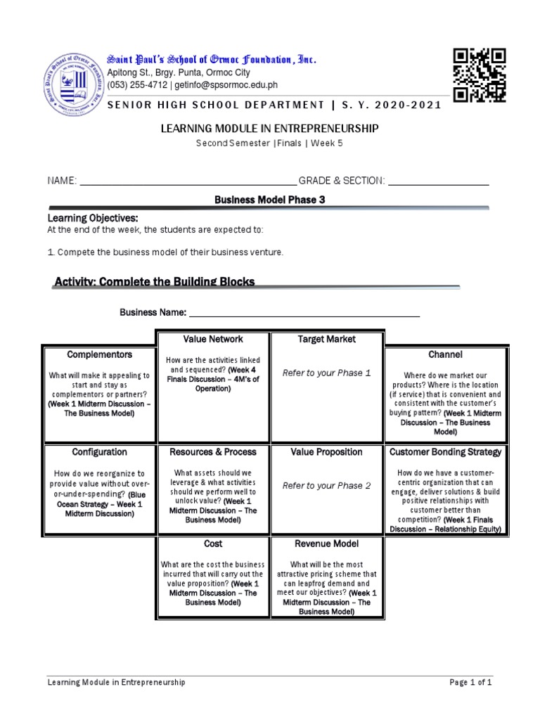 Entrep Week 5 Finals | PDF | Business Model | Entrepreneurship