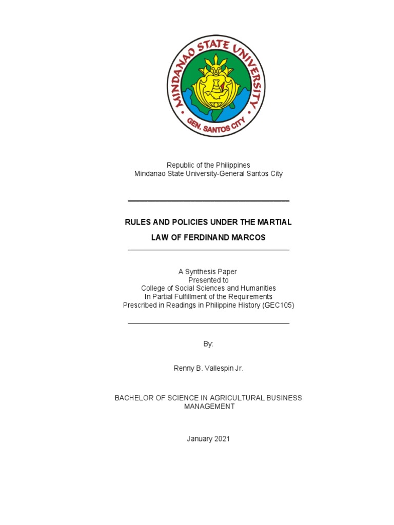 Rules and Policies Under The Martial Law of Ferdinand Marcos | PDF ...