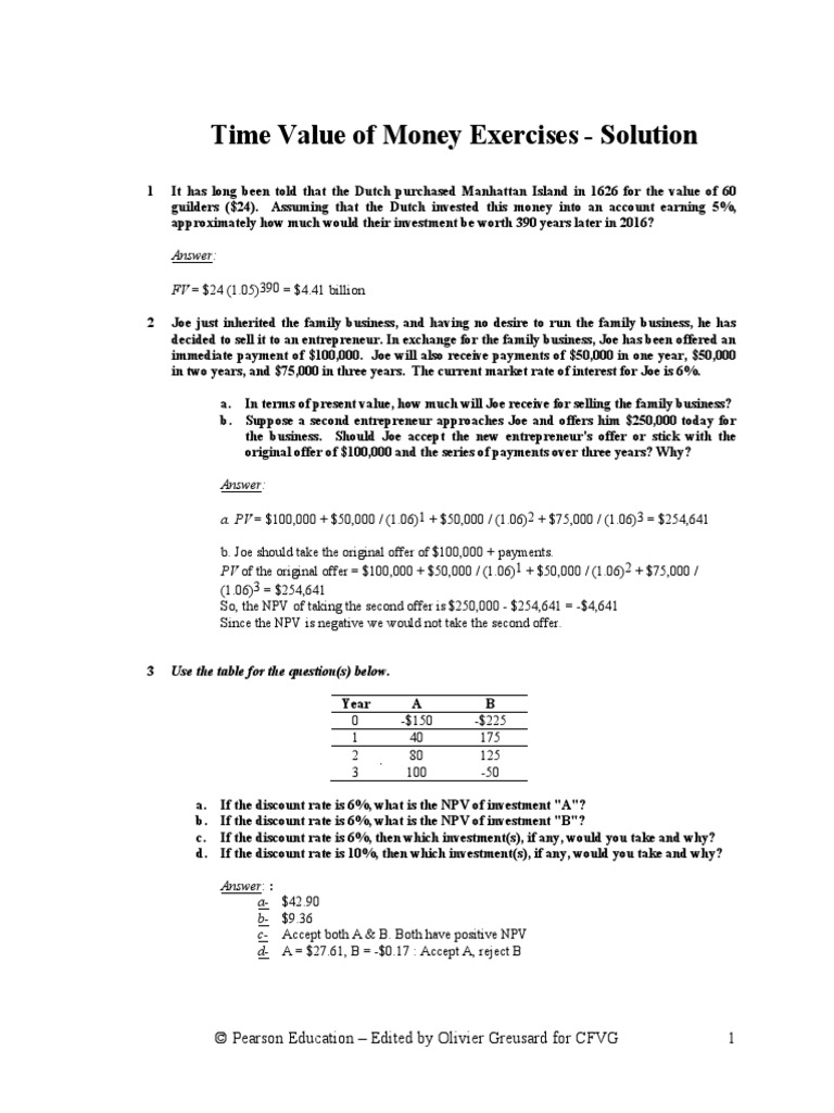 CFVG - IDBV - 1 - Time Value of Money Exercise | PDF | Present Value ...