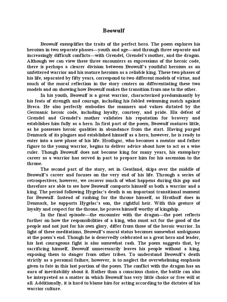 The Hero's Journey: Beowulf's Transformation from Warrior to King | PDF ...