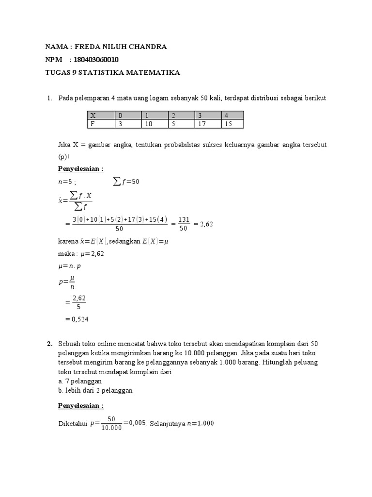 Tugas9 FredaNiluhChandra Statmat | PDF | Metode & Bahan Ajar