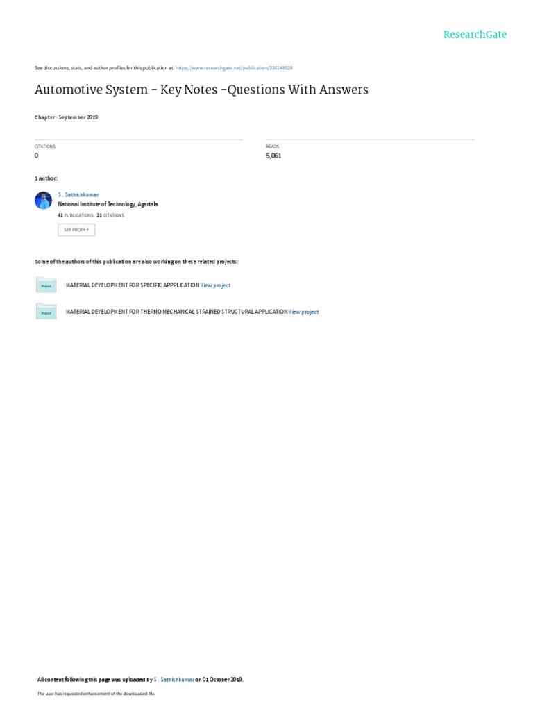 Automotive System - Key Notes - Questions With Answers: September 2019 ...