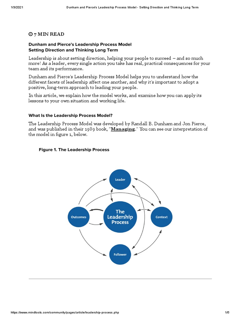 Dunham and Pierce's Leadership Process Model - Setting Direction and ...