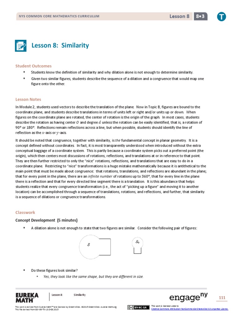 Lesson 8: Similarity: Student Outcomes | PDF | Plane (Geometry ...