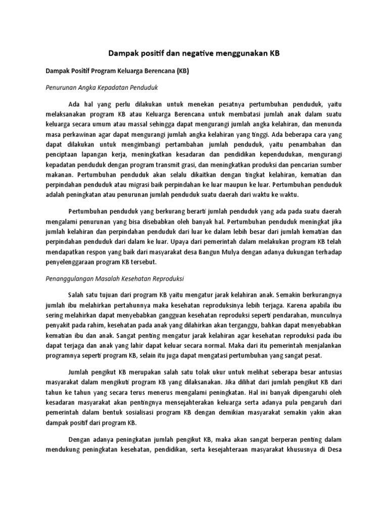 Dampak Positif Dan Negative Menggunakan KB | PDF